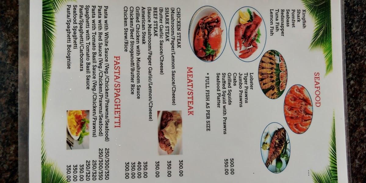 Menu at Cola cafe vicky, Benaulim