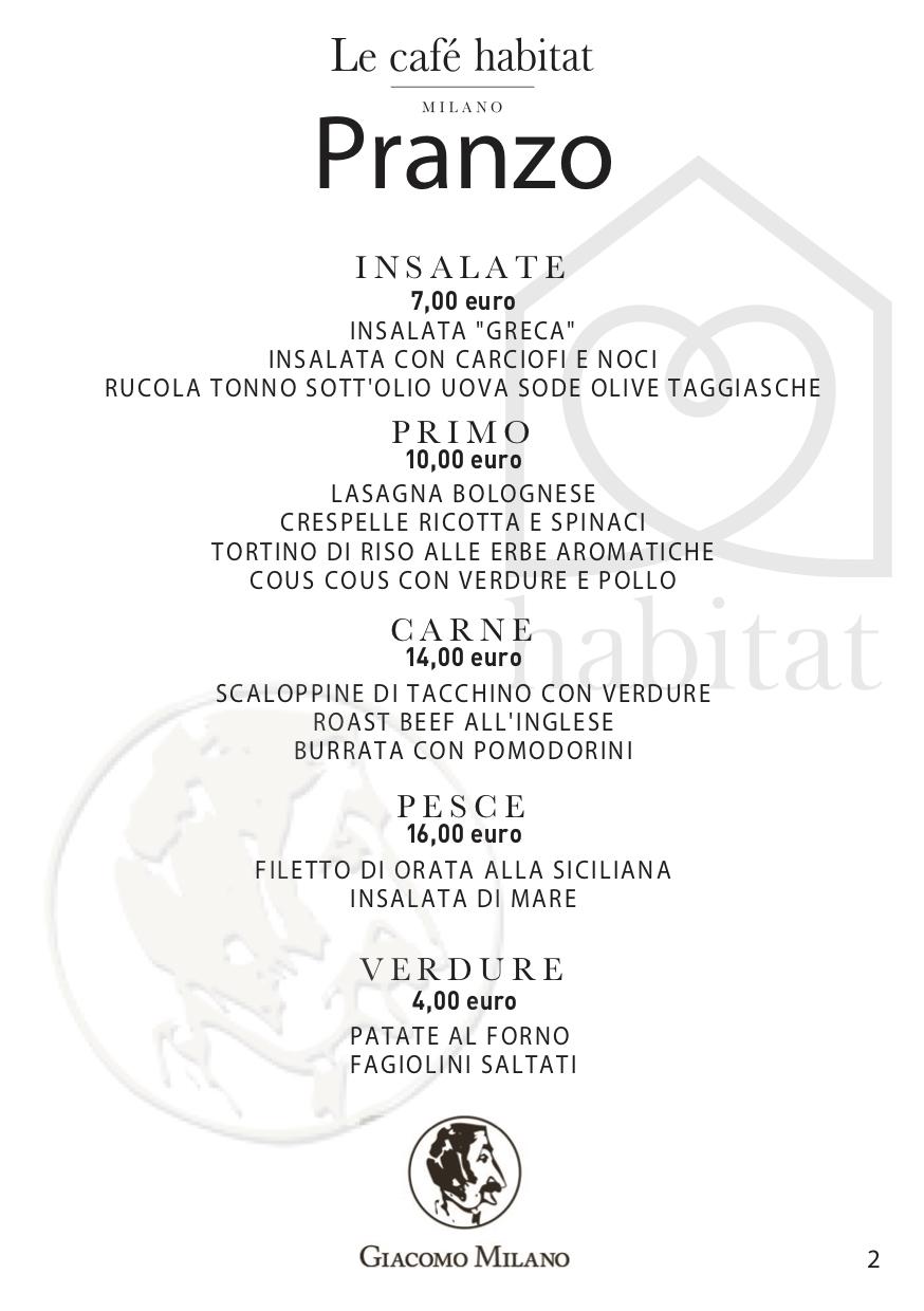 Menu at Le Café habitat pub & bar, Milan