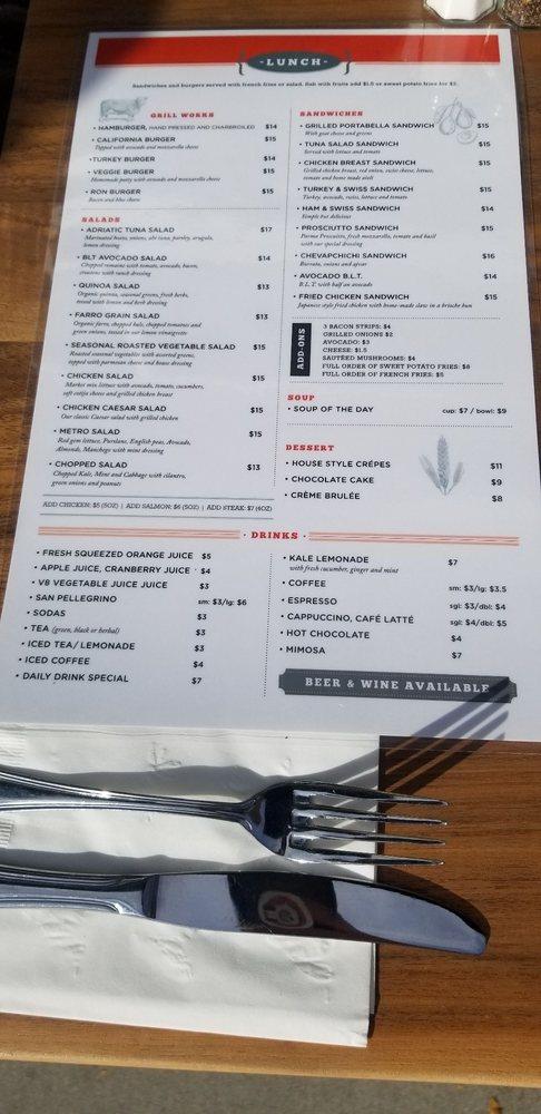 Menu at Metro Cafe, El Segundo