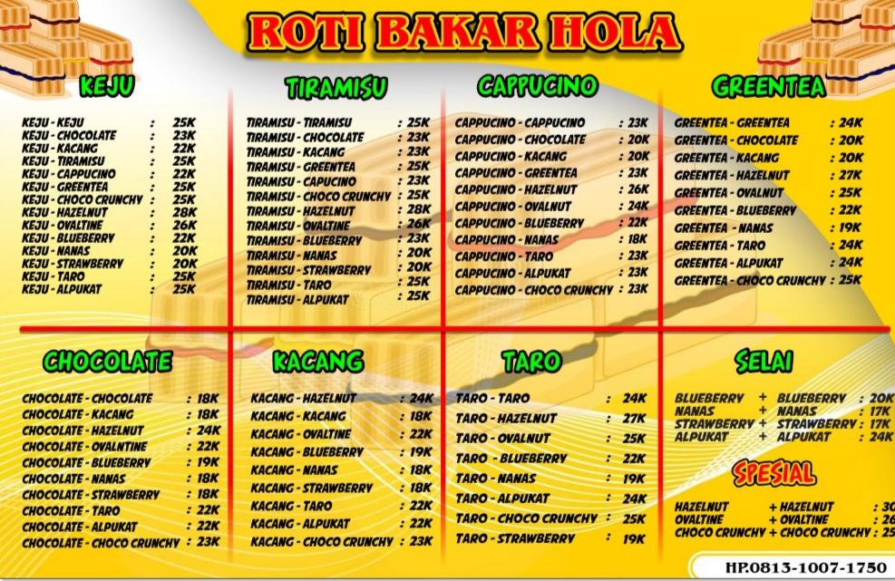 Menu at Roti Bakar Bandung HOLA, Merauke