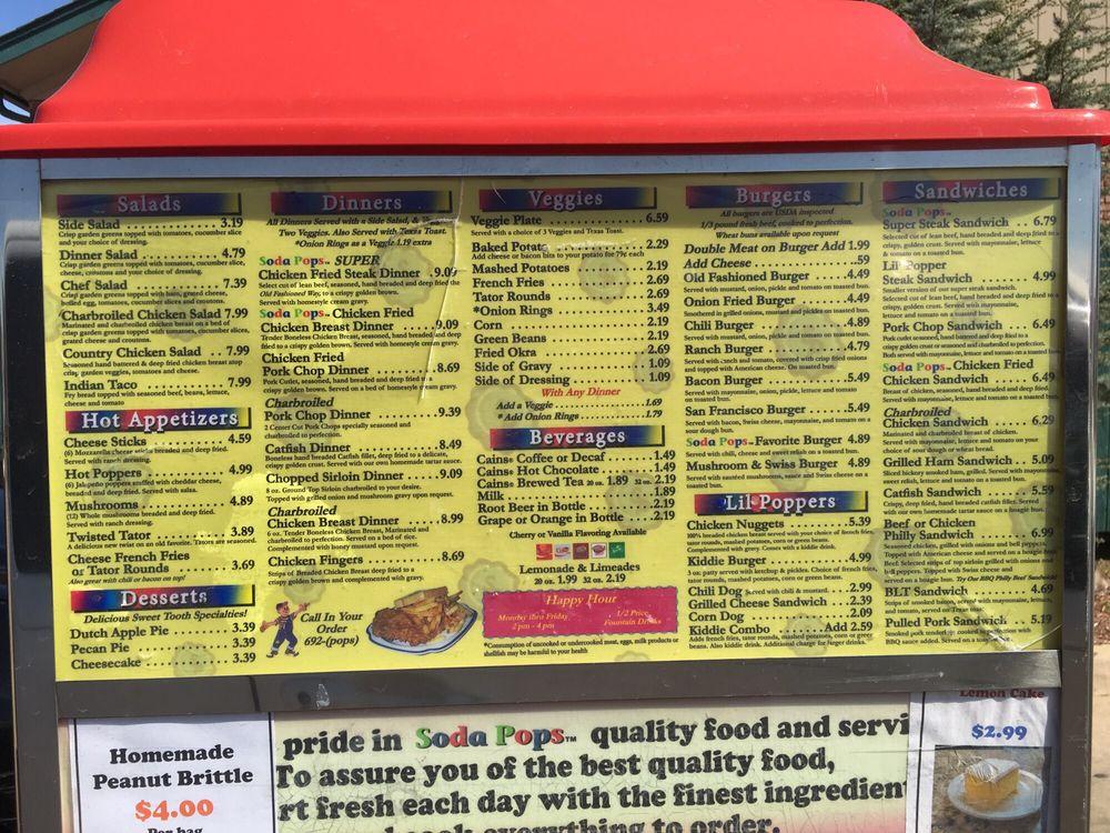 Menu at Soda Pop's #1 cafe, Oklahoma City