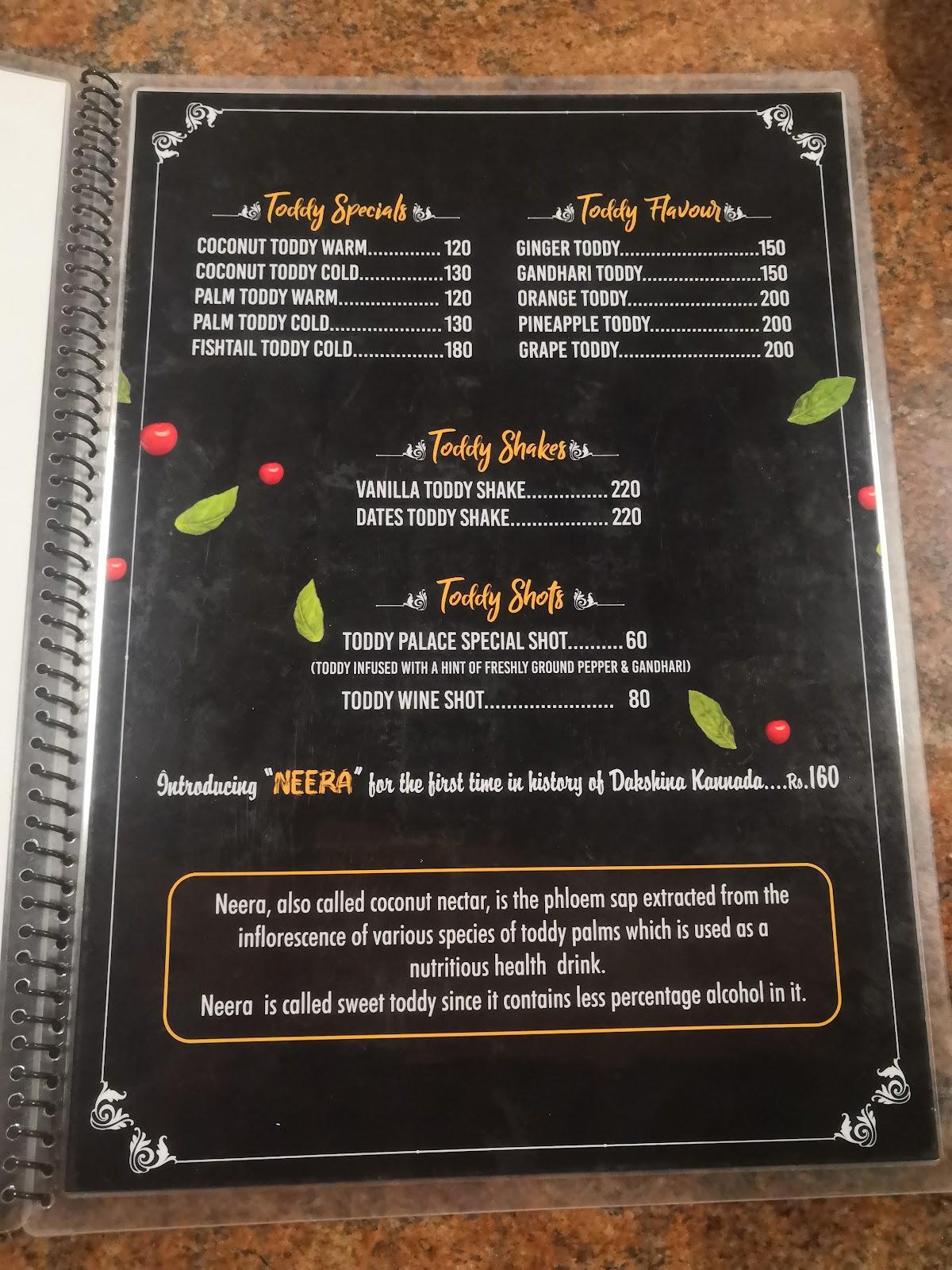 Menu at TODDY PALACE, Mangaluru