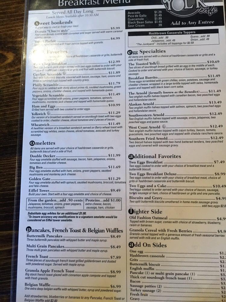 Menu at The Toasted Yolk Cafe - Houston, Houston, North Fwy