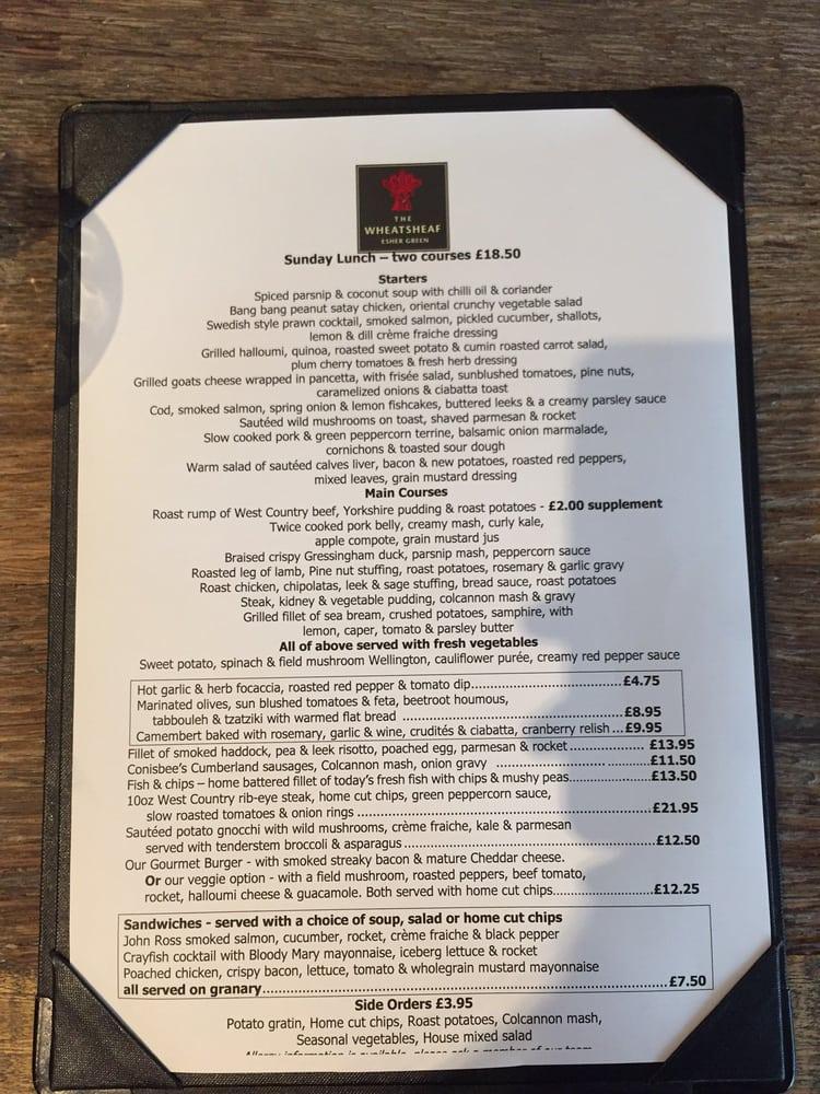 Menu at The Wheatsheaf pub & bar, Esher