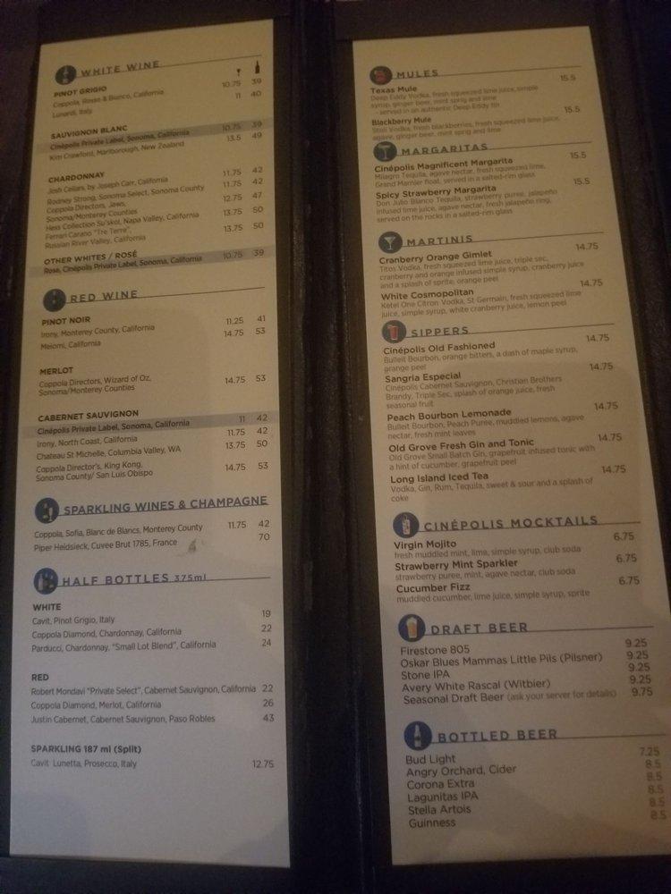 Menu at Cinepolis Luxury Cinemas Rancho Santa Margarita pub & bar ...