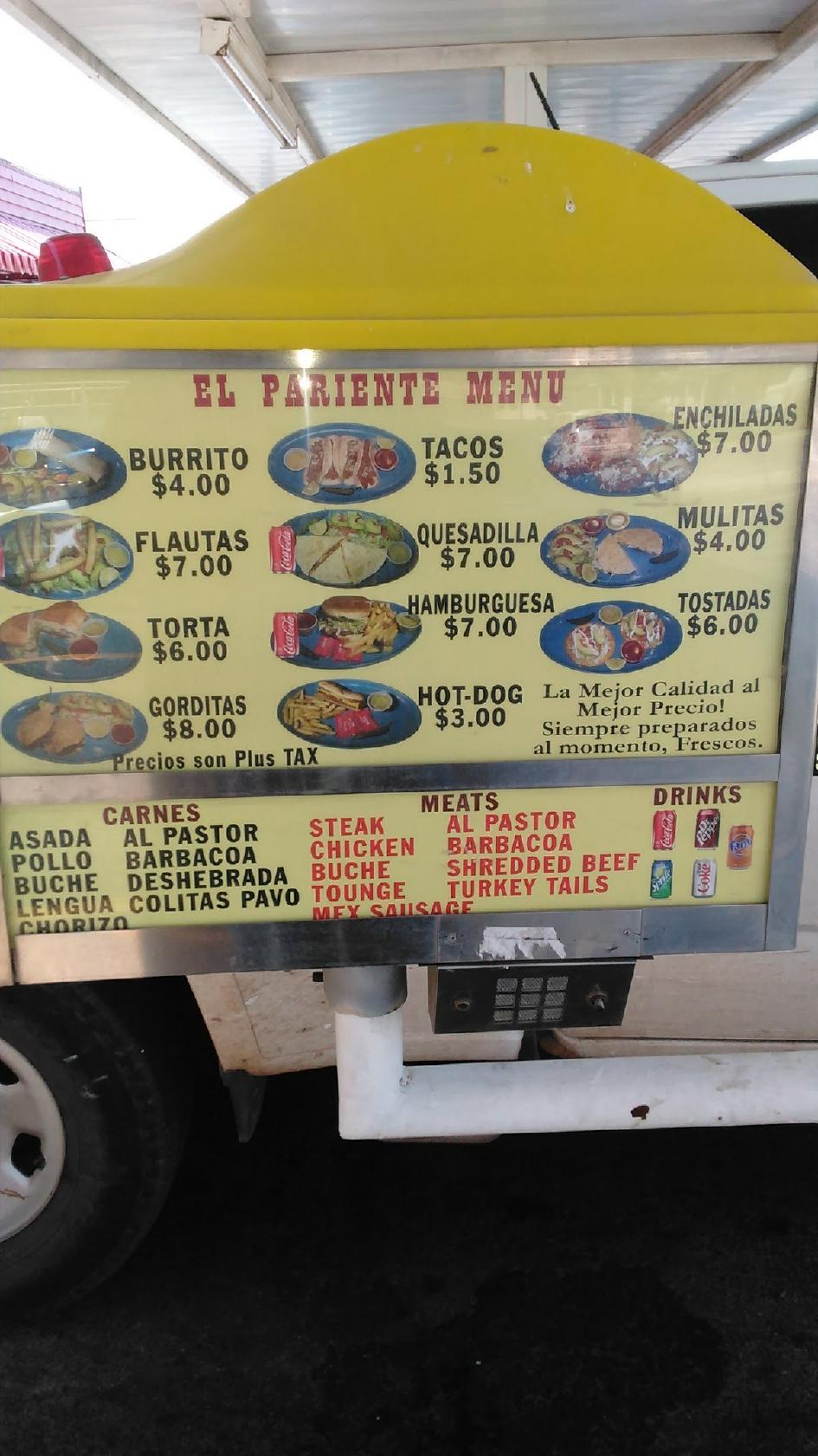 Menu at El Pariente restaurant, Oklahoma City, SW 29th St #2219