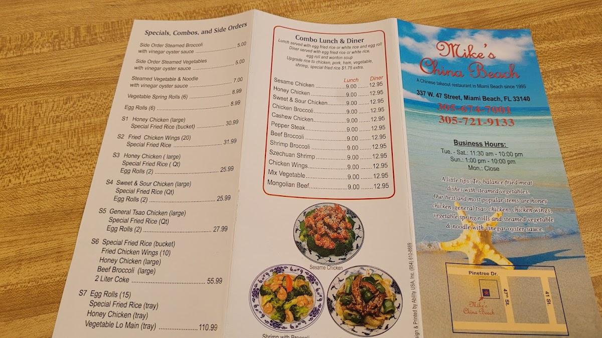 Menu at Mike's China Beach Chinese Restaurant, Miami Beach