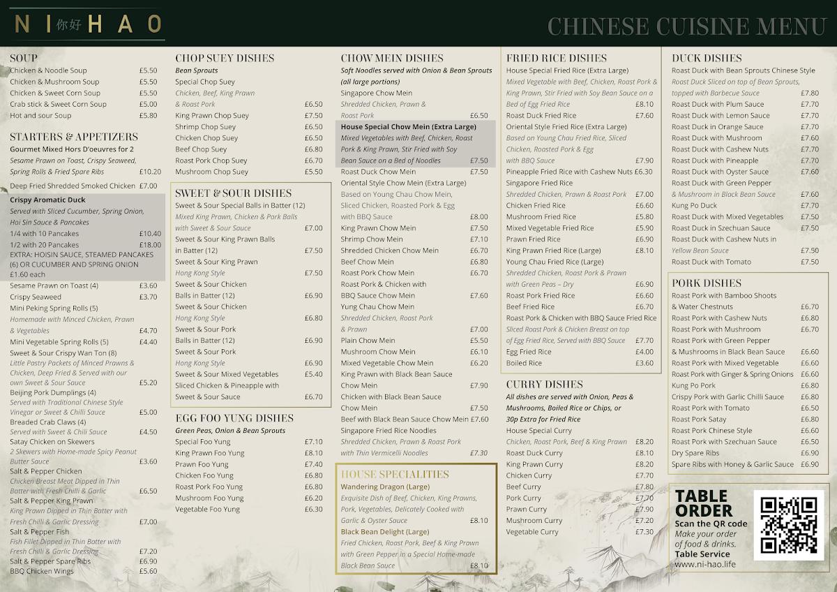 Menu at Ni Hao - Chinese Restaurant, Takeaway & Bar, Poole