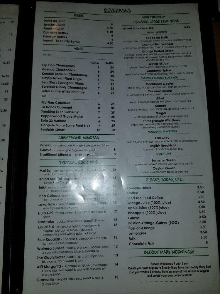 Menu at Olympic Cafe, Kapaa