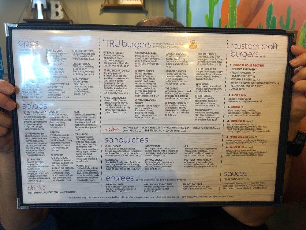 Menu at Tru Burger Co. pub & bar, Phoenix, N Central Ave