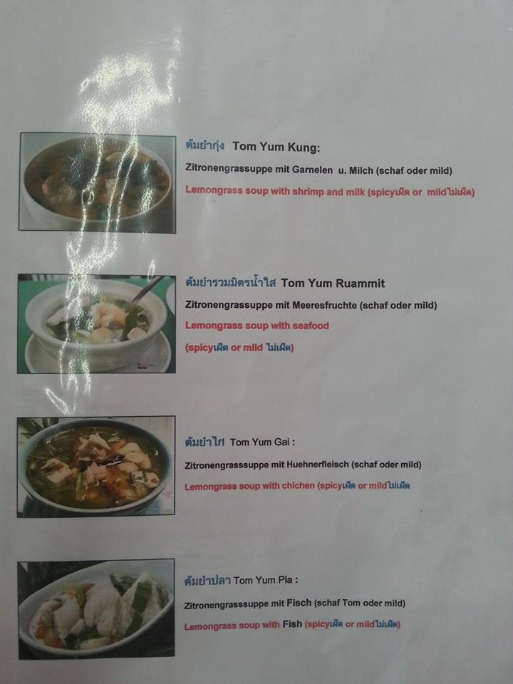 Menu at Aroi dee Thai German restaurant, Rayong