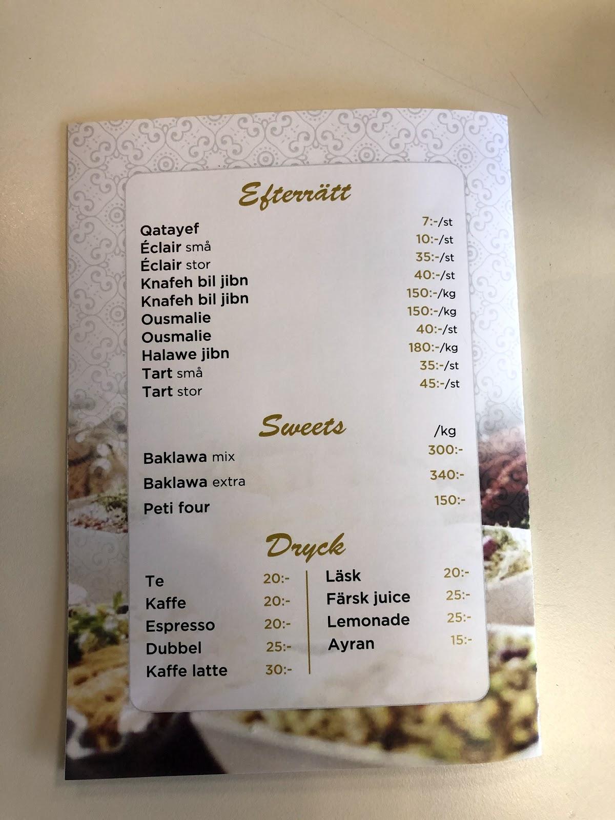 Menu at B Beirut Meza,Catering & Sweets restaurant, Sundbyberg