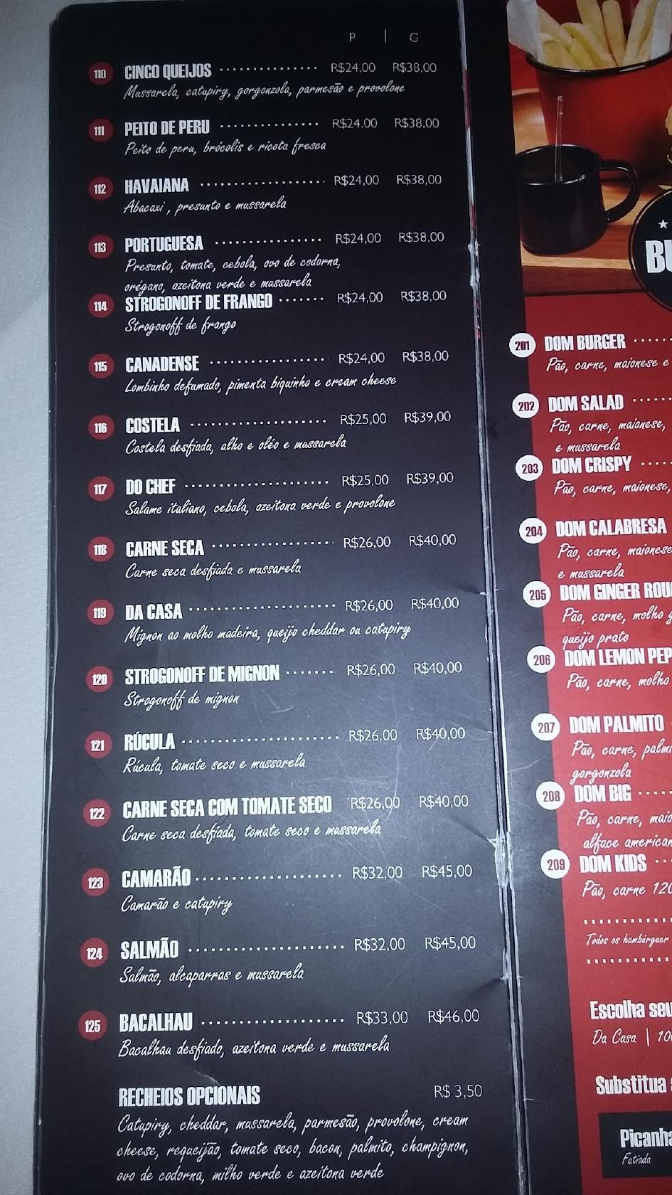 Carta del restaurante Dom Batata, Curitiba