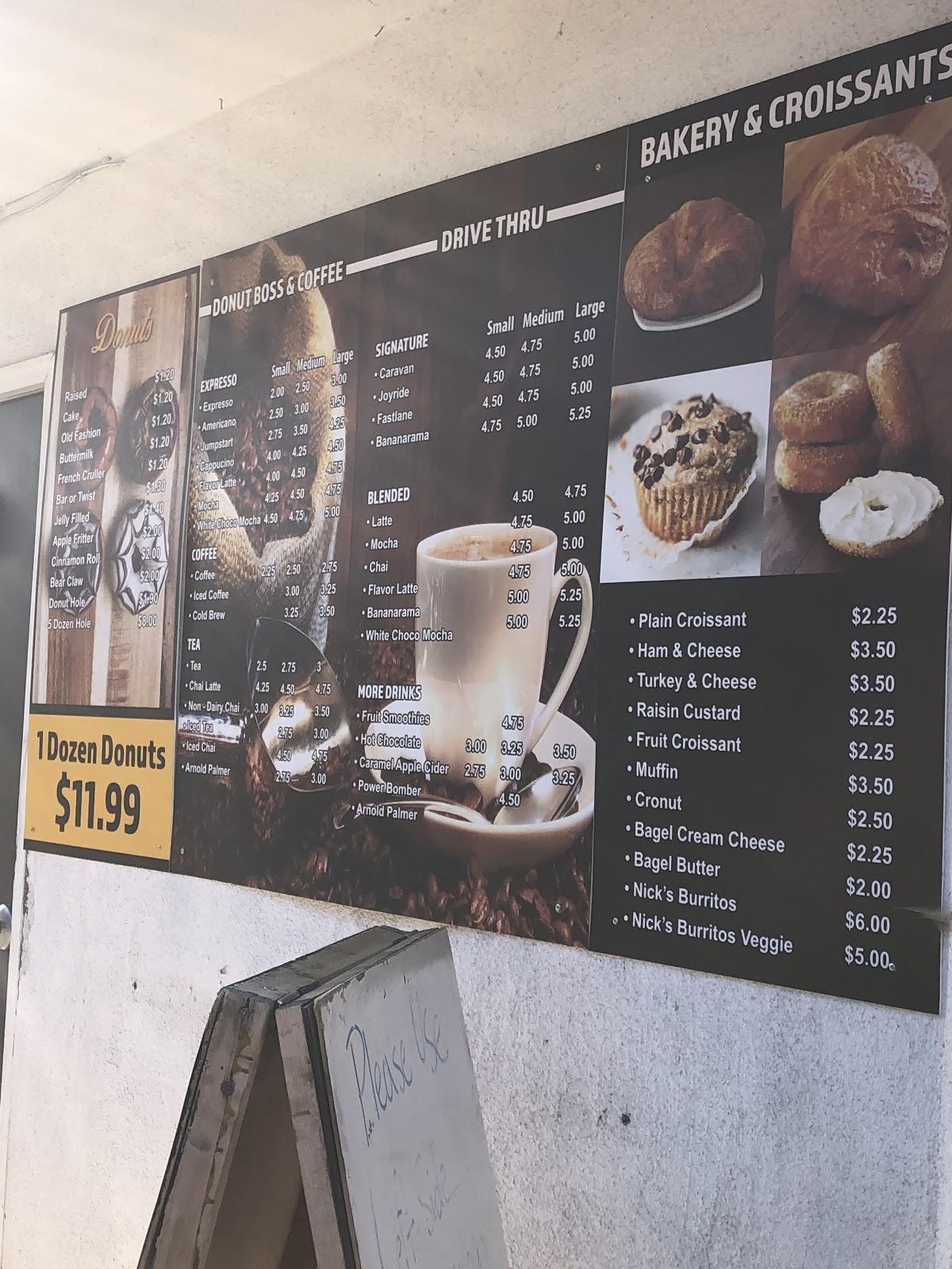 Menu at Donut Boss, Los Alamitos