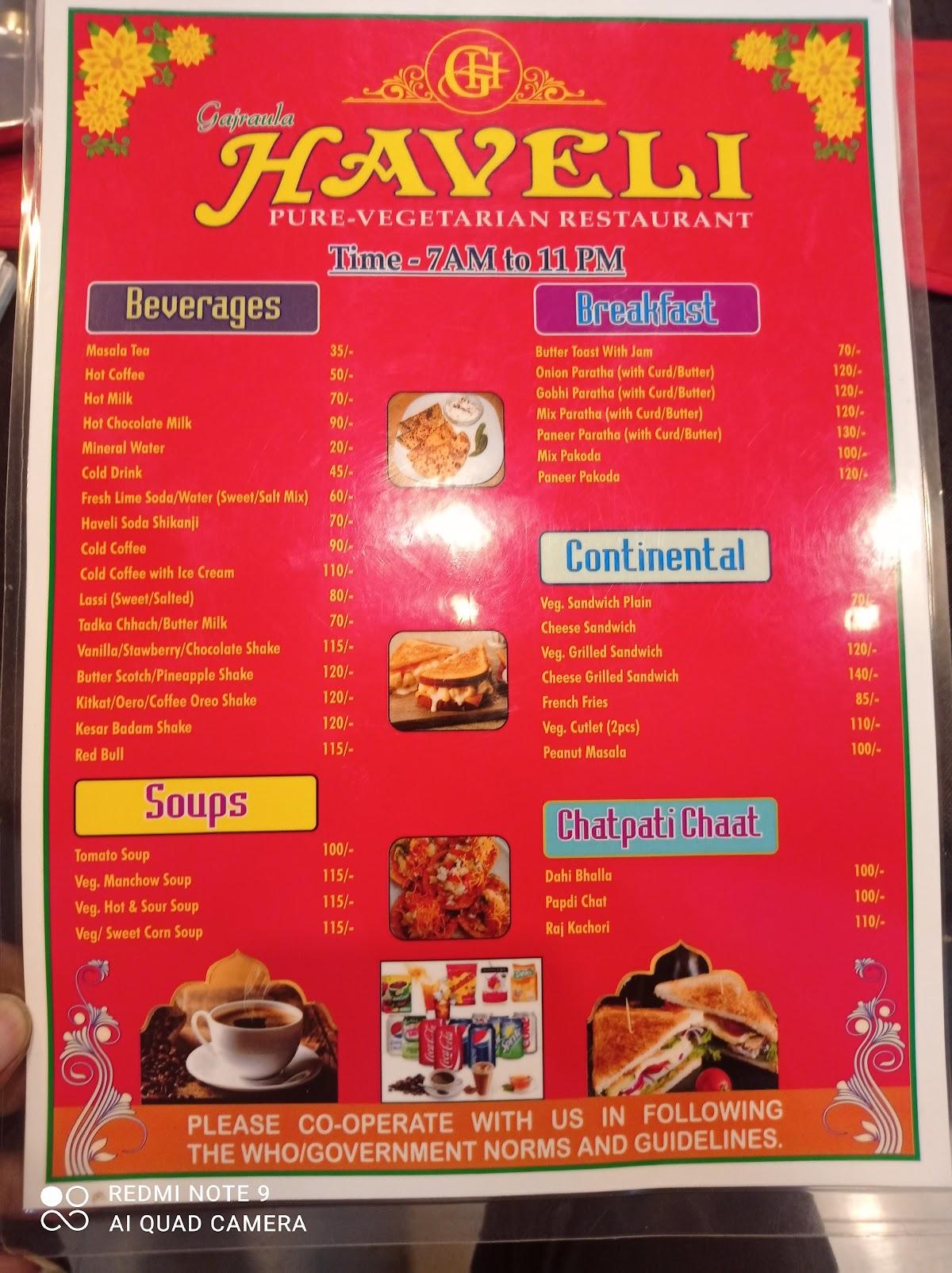 Menu at Haveli Resort gajraula, India, Delhi Nanital highway