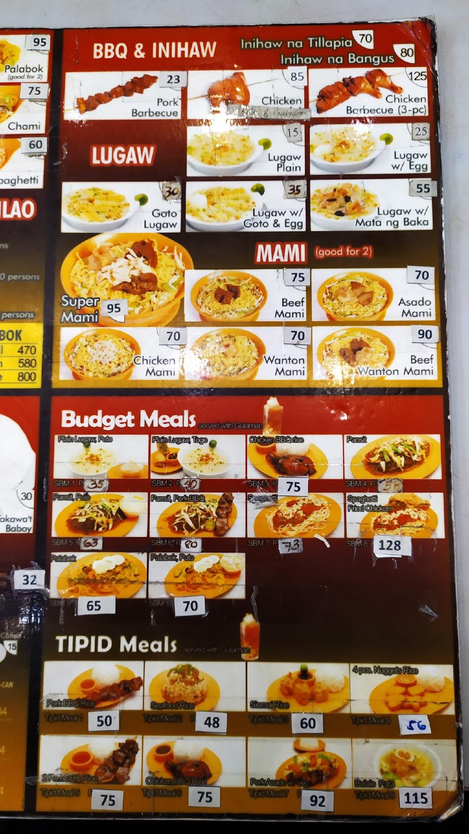Menu at Janet's restaurant, Quezon City, Block 91