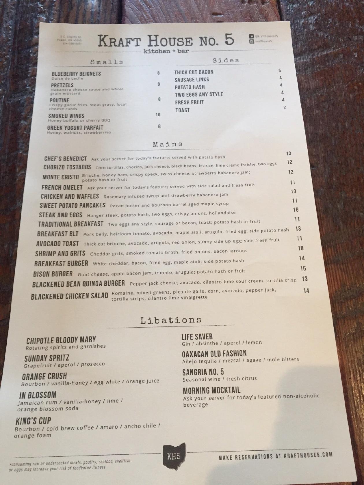 Menu at Kraft House No. 5 pub & bar, Powell
