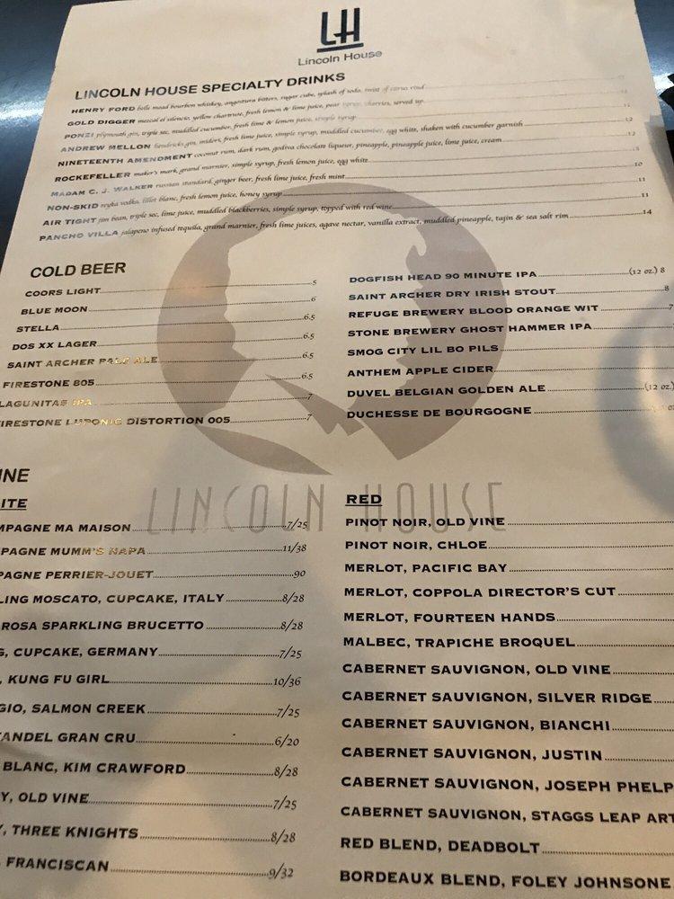 Menu at Lincoln House pub & bar, Covina