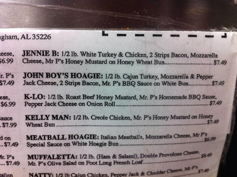 Menu at Mr. P's restaurant, Birmingham