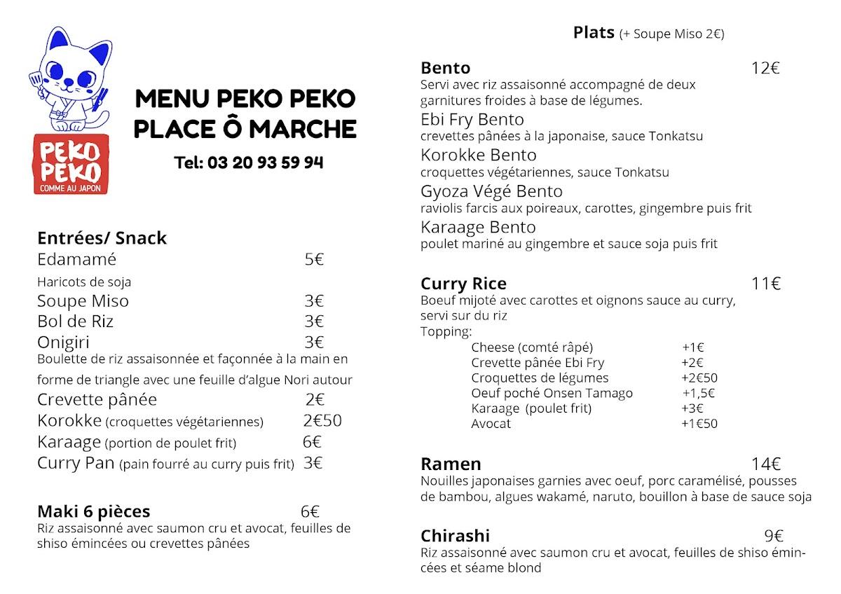 Carta del restaurante PEKO PEKO, Capinghem, 2b Rue del l'Église