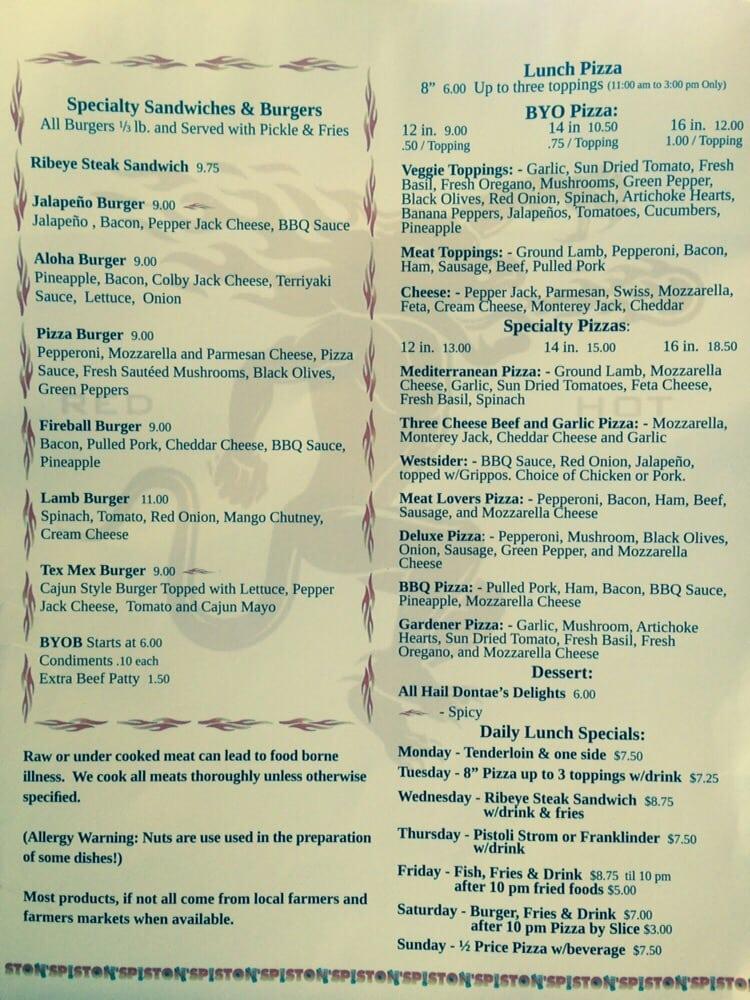 Menu at Pistons pub & bar, Evansville, W Franklin St