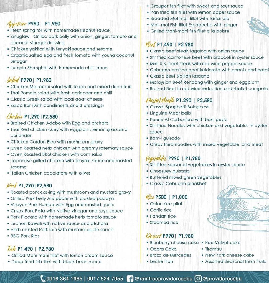 Menu at Providore restaurant, Cebu City, 8W46+28M