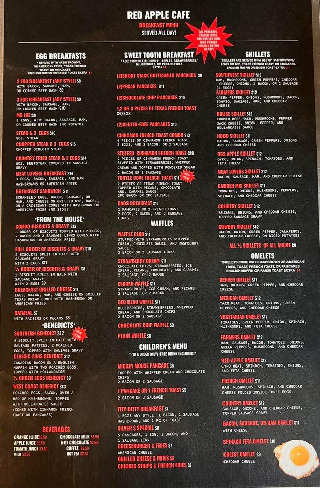 Menu at Red Apple Cafe, Hartford