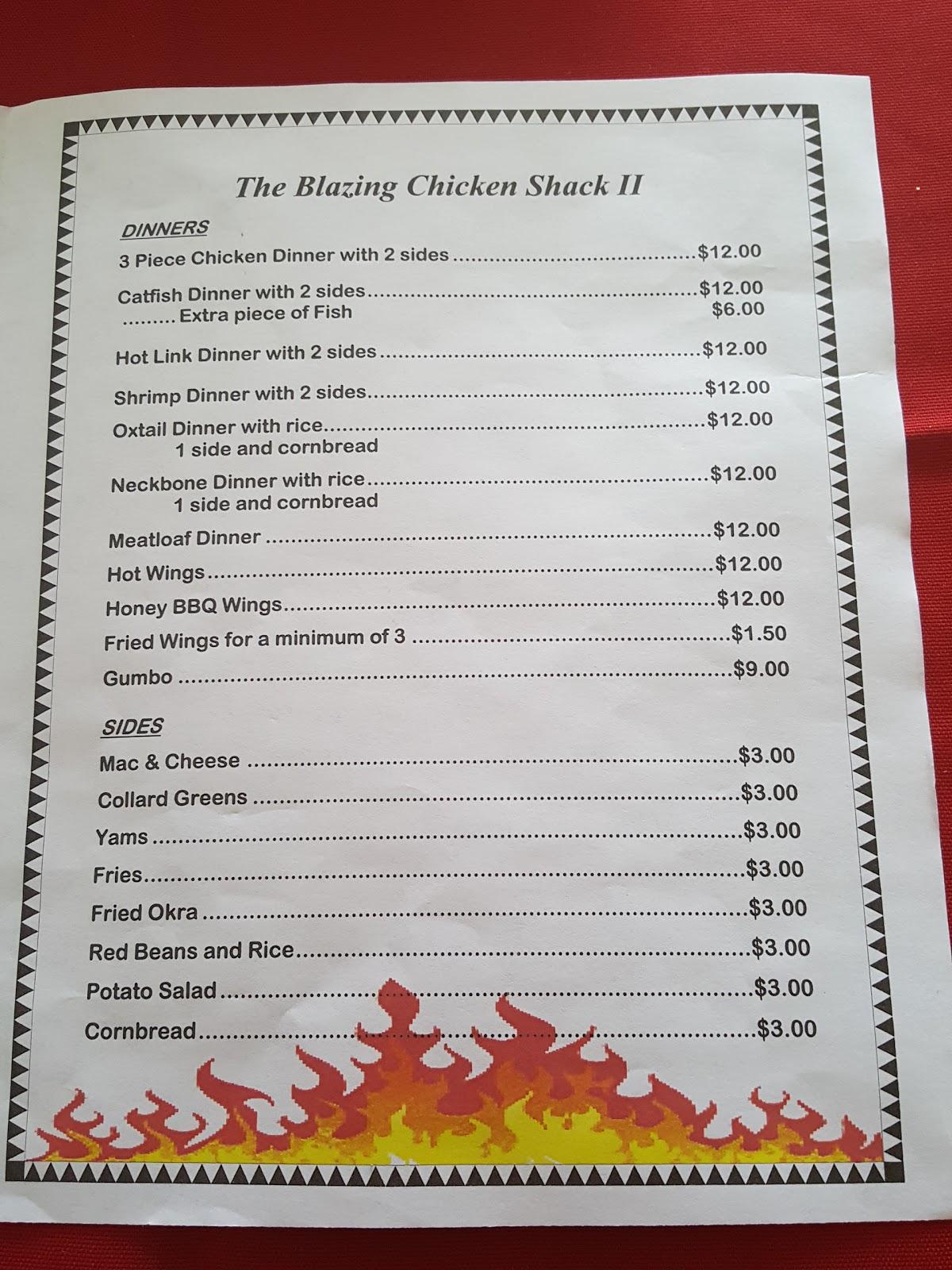 Carta del restaurante The Blazing Chicken Shack II, Denver