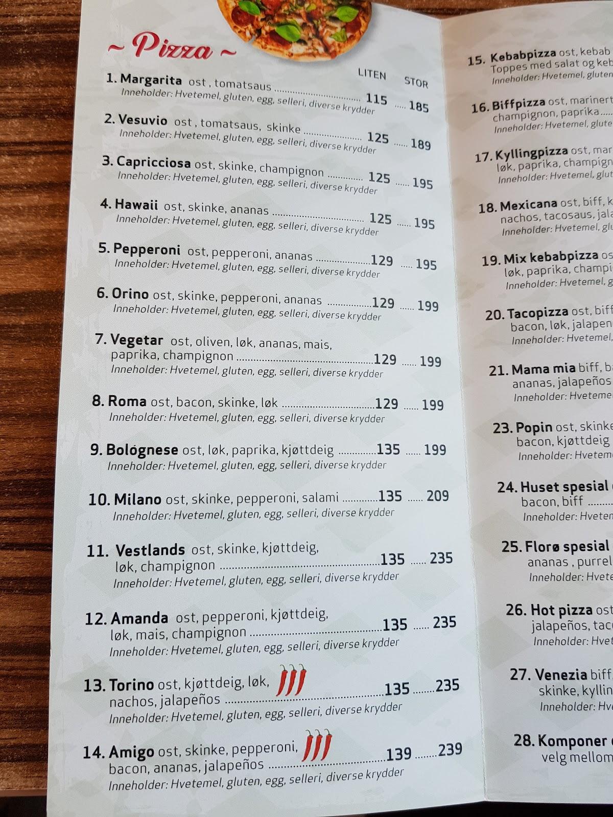 Menu at Amanda Pizza & Grill restaurant, Florø