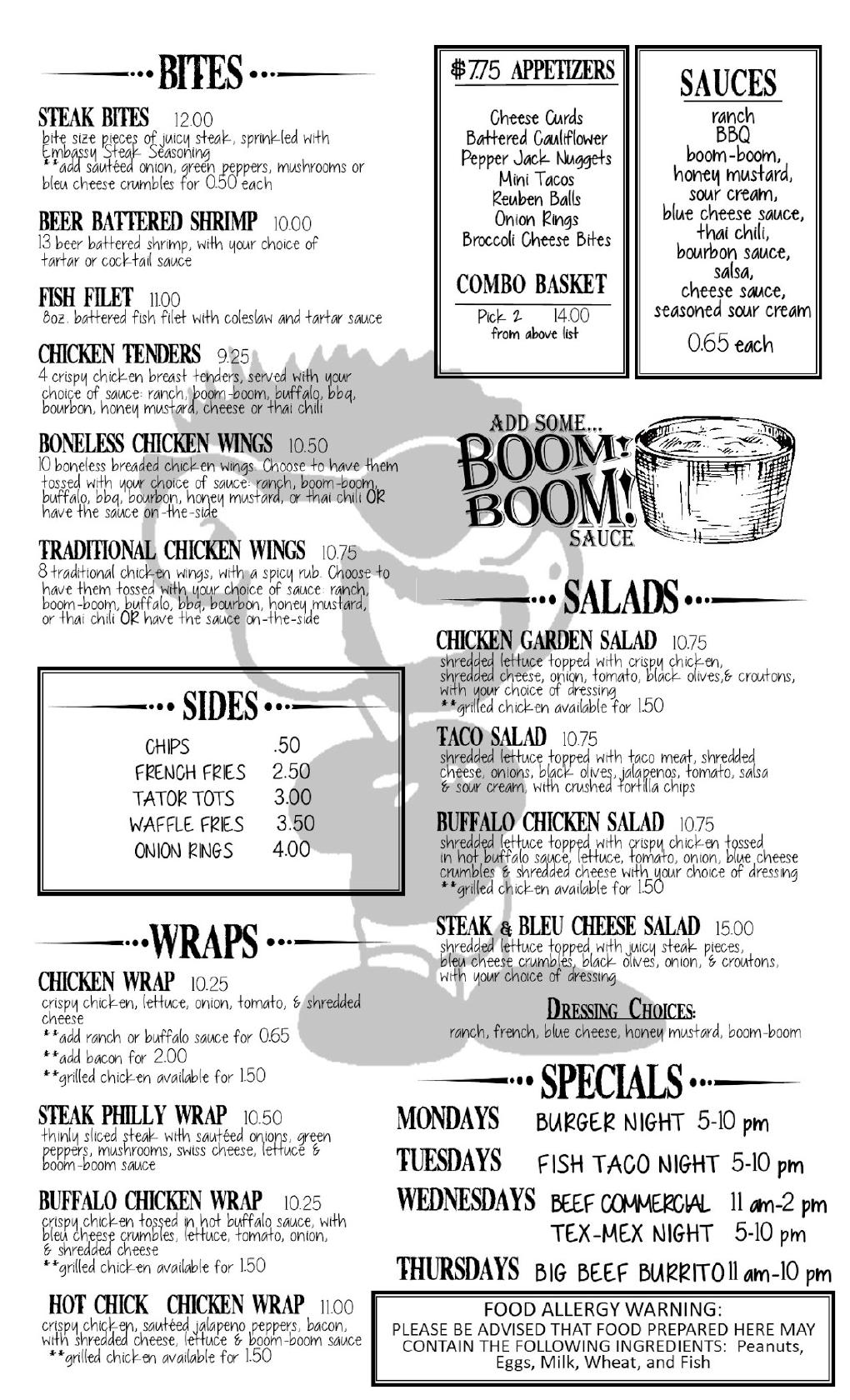 Menu at Blaschko's Embassy Bar, Saint Peter