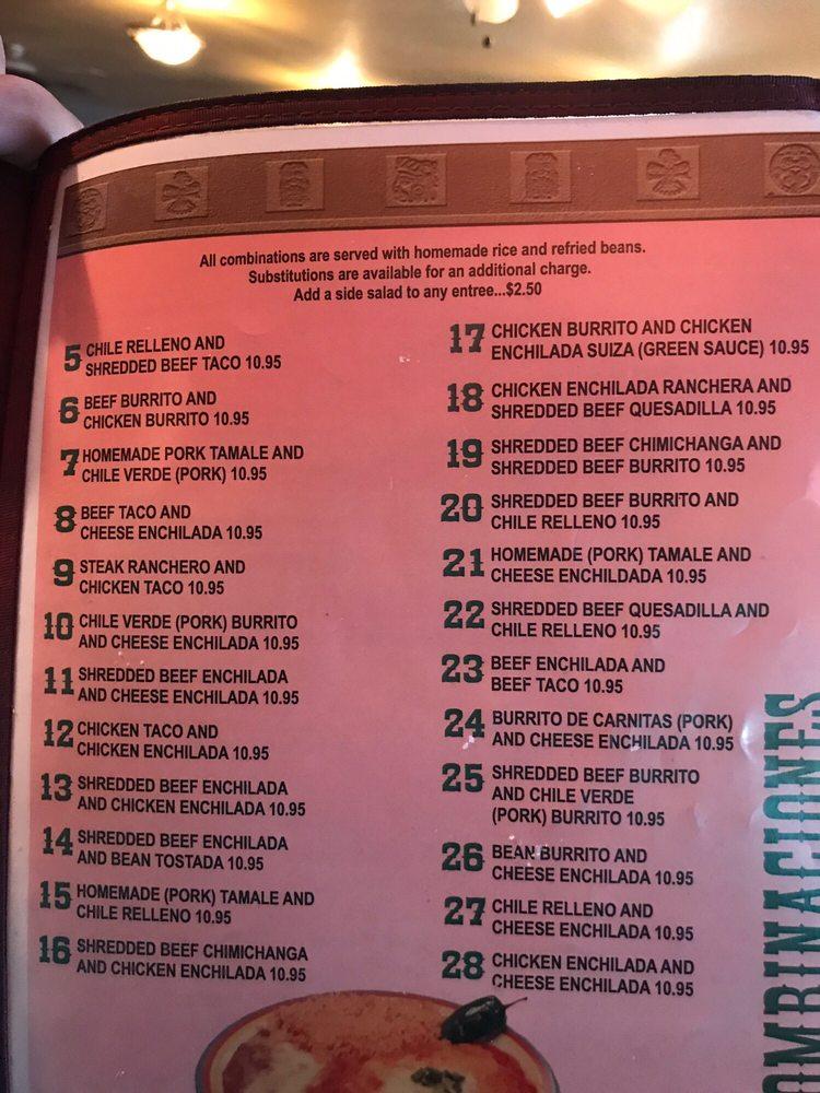 Menu at El Torero restaurant, Burson
