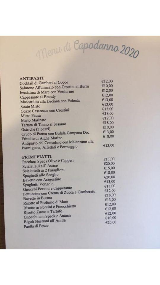 Menu da La Pausa ristorante, Vicenza