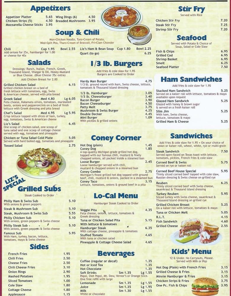Menu at Liz's Ham Cafe, Fraser