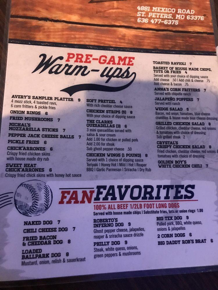 Menu at Mascots pub & bar, St. Peters