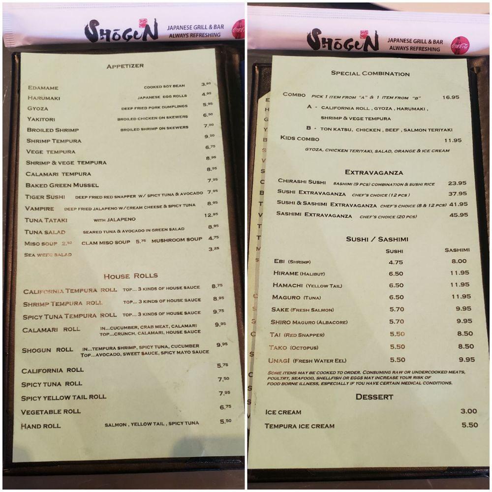 Menu at Shogun Palace restaurant, Bakersfield