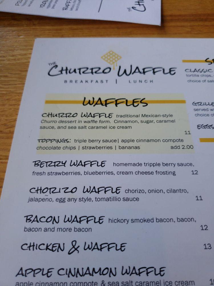 Menu at The Churro Waffle restaurant, Chicago