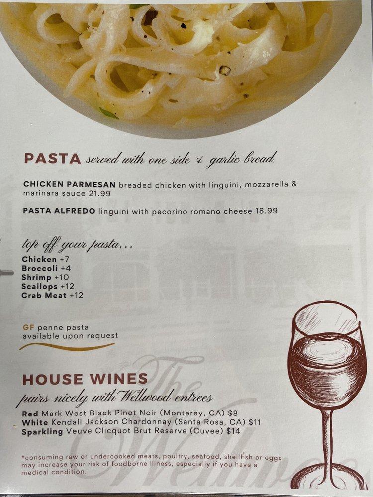 Menu at The Wellwood Restaurant, Charlestown, 523 Water St