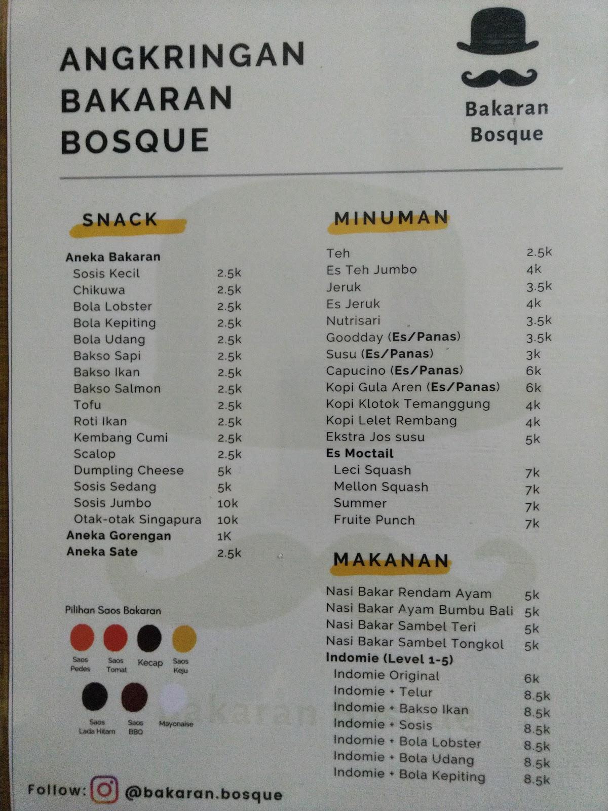 Menu at Angkringan Bakaran Bosque, Semarang