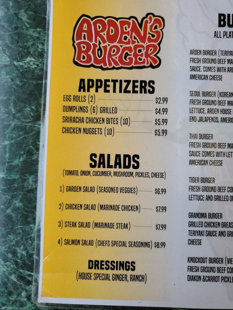Menu at Arden's Burger & Grill restaurant, Anderson