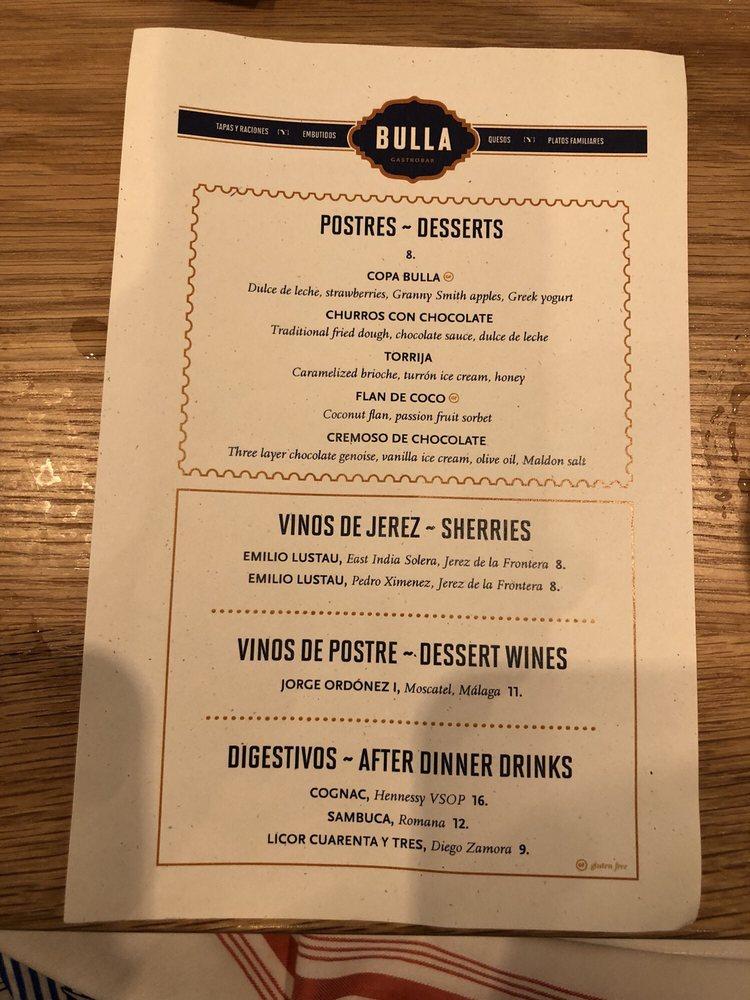 Menu at Bulla Gastrobar, Plano, Legacy Dr #180