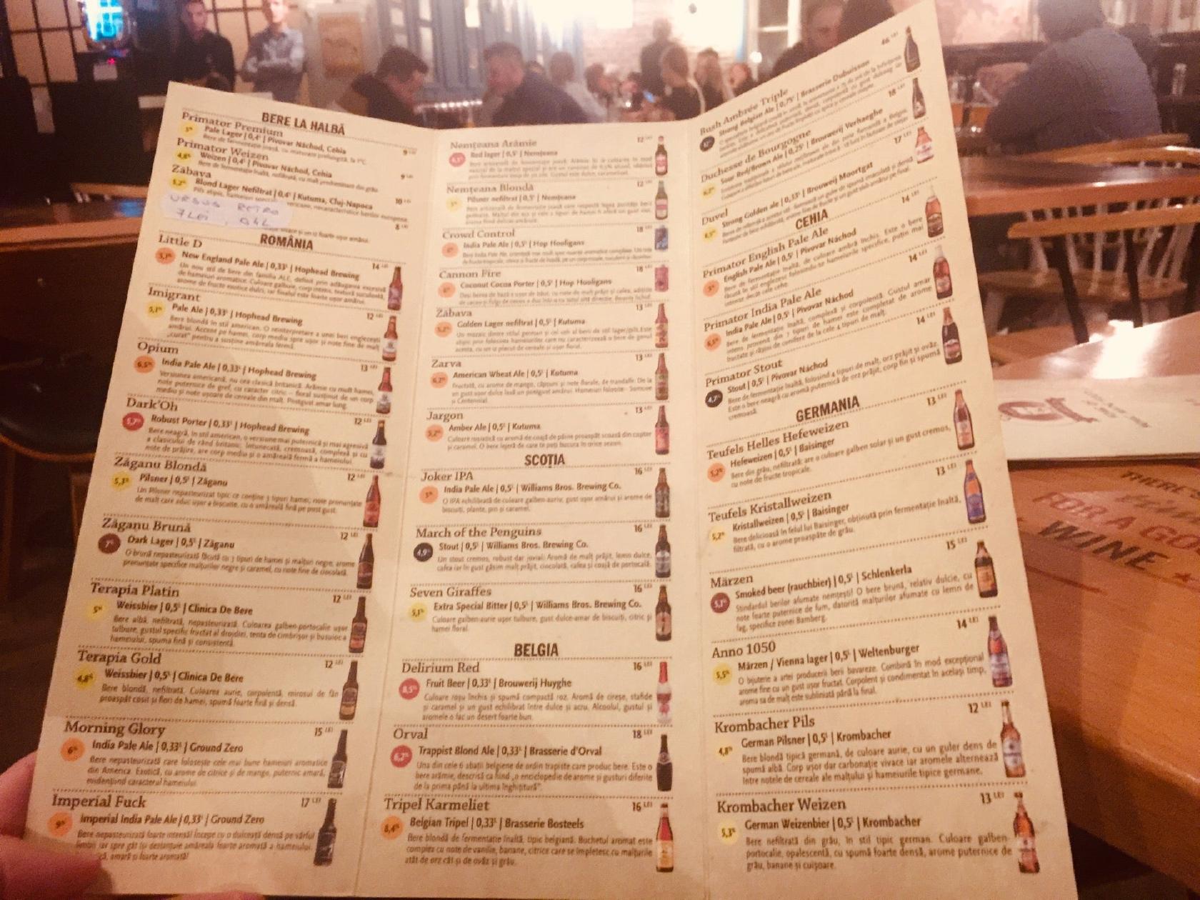 Menu at Colin's Gastro Pub, Cluj-Napoca