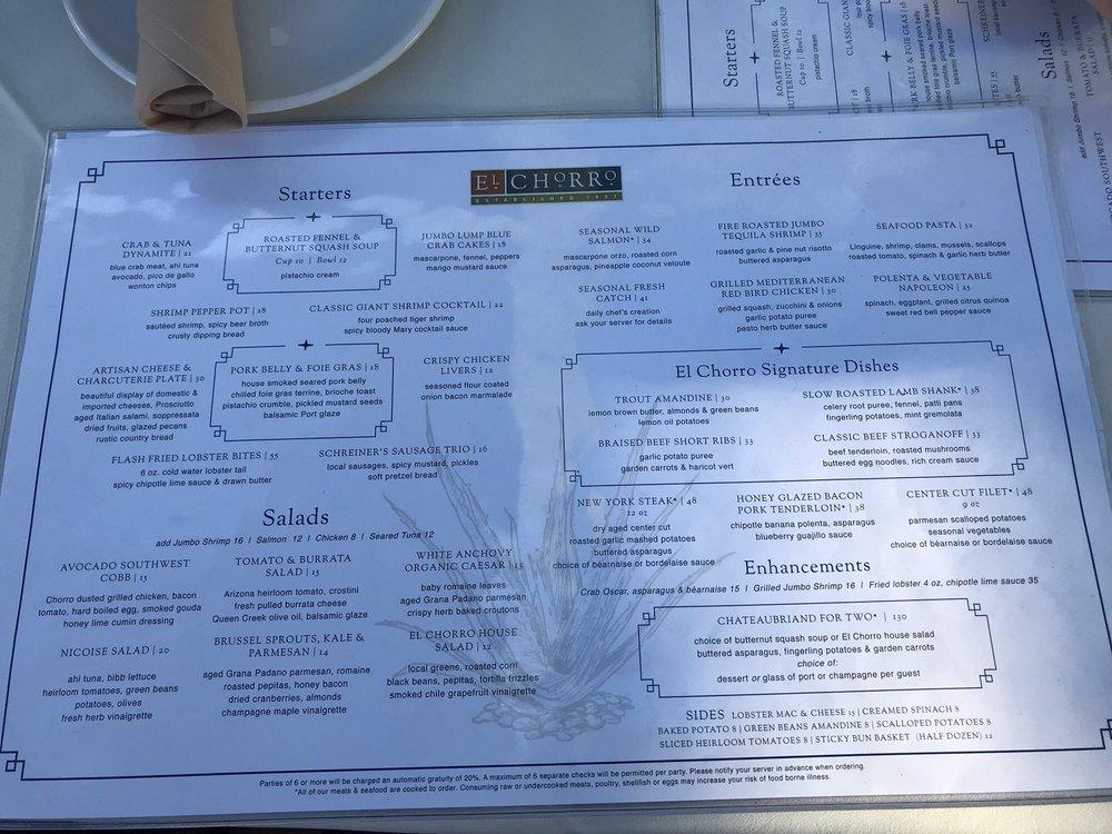 Menu at El Chorro pub & bar, Paradise Valley