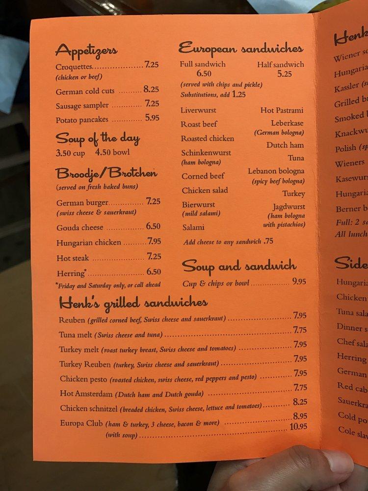 Menu at Henk's European Deli & Black Forest Bakery, Dallas