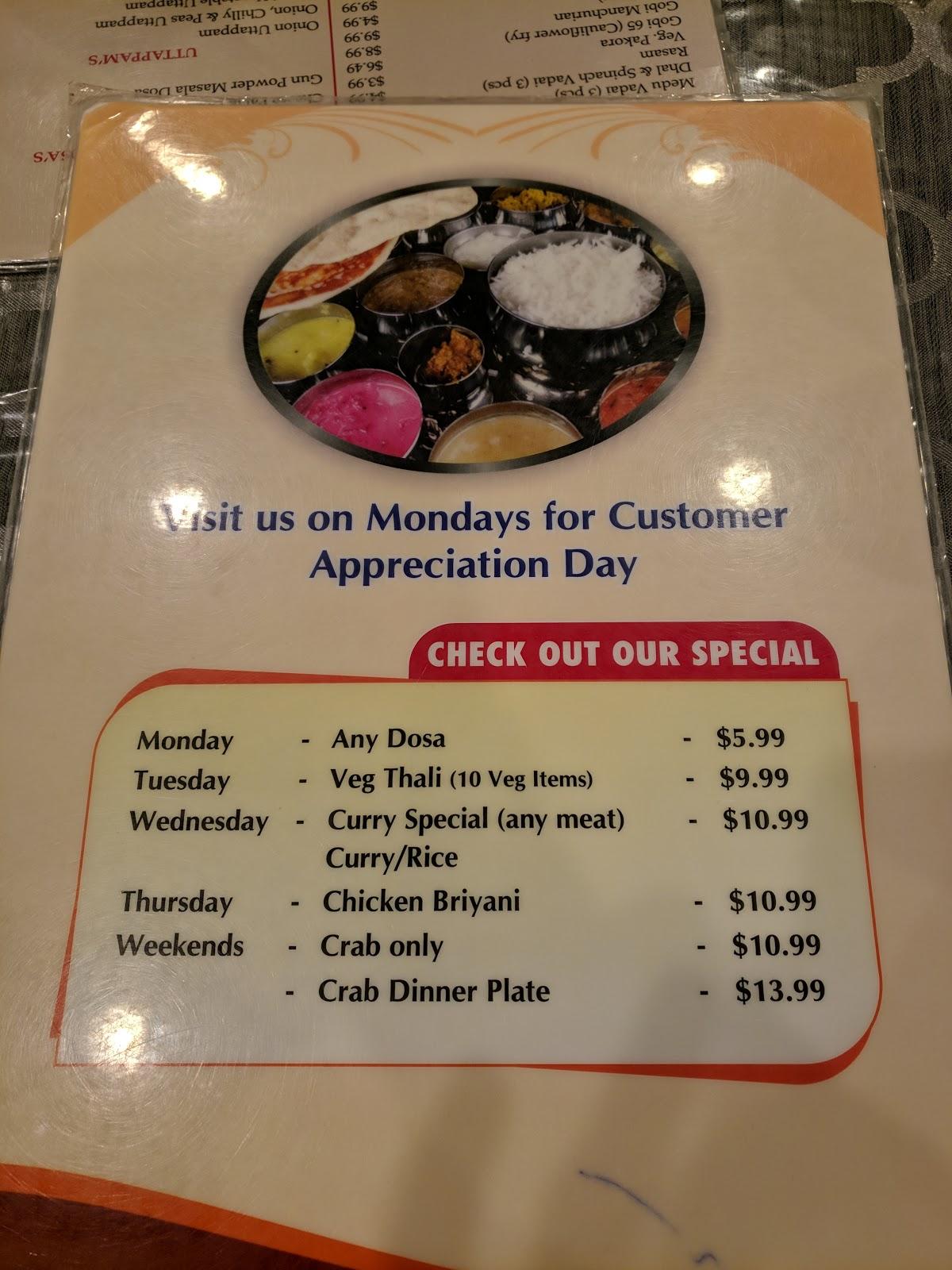 Menu at House Of Dosas restaurant, Vancouver