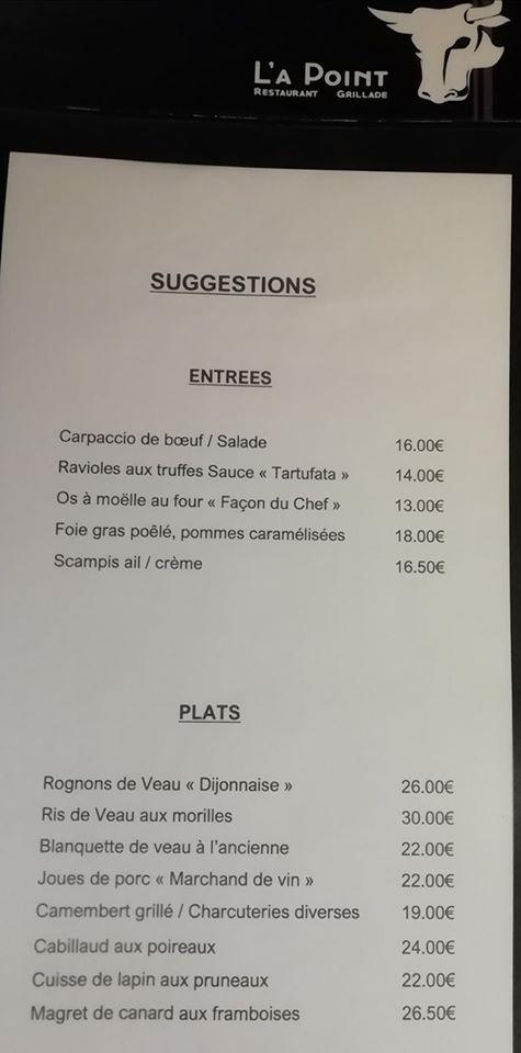 Menu au L'A Point, Hotton