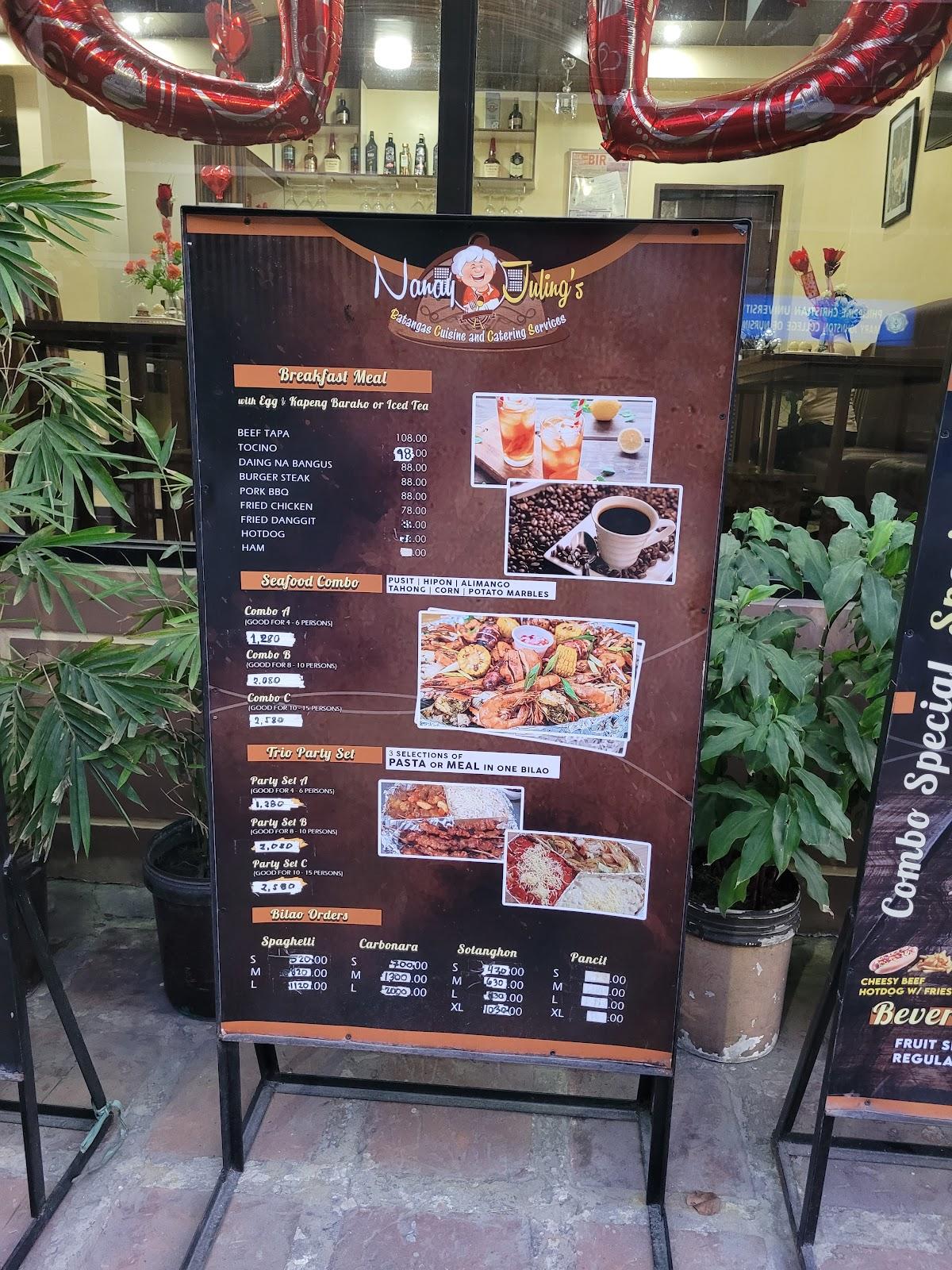 Menu at Nanay Juling’s Batangas Cuisine Kitchenette restaurant, Manila