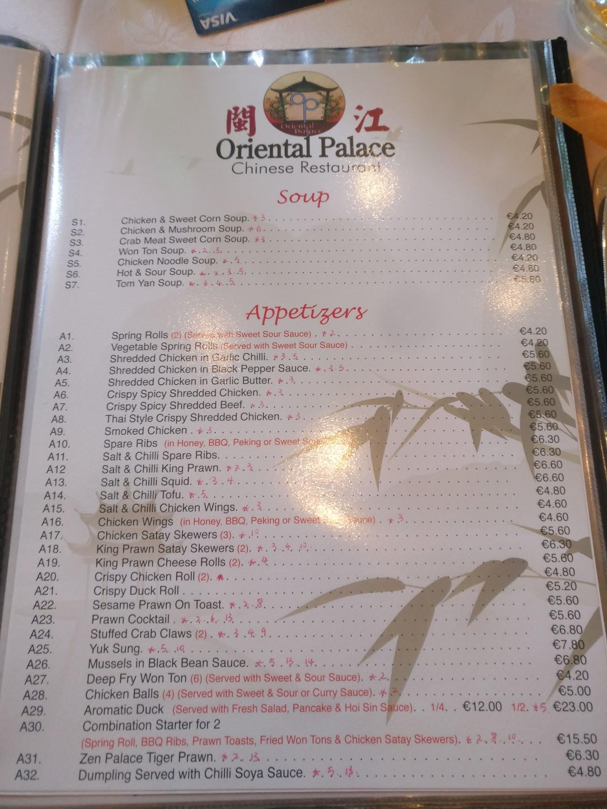 Menu at Oriental Palace restaurant, Navan