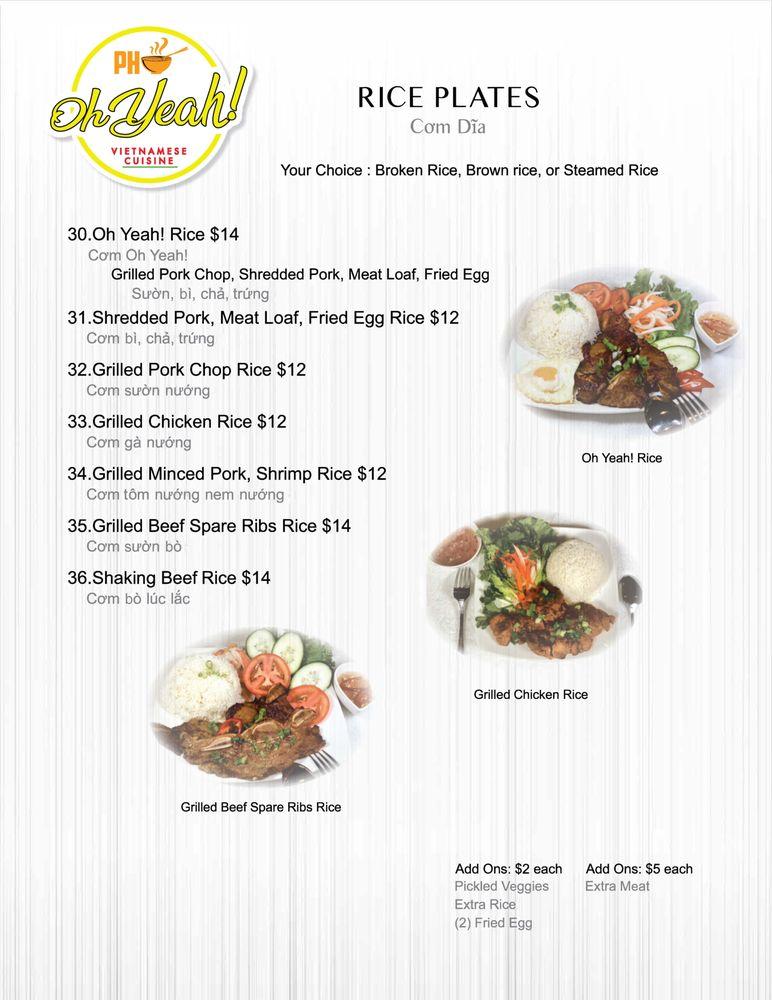 Menu at Pho Oh Yeah restaurant, Houston