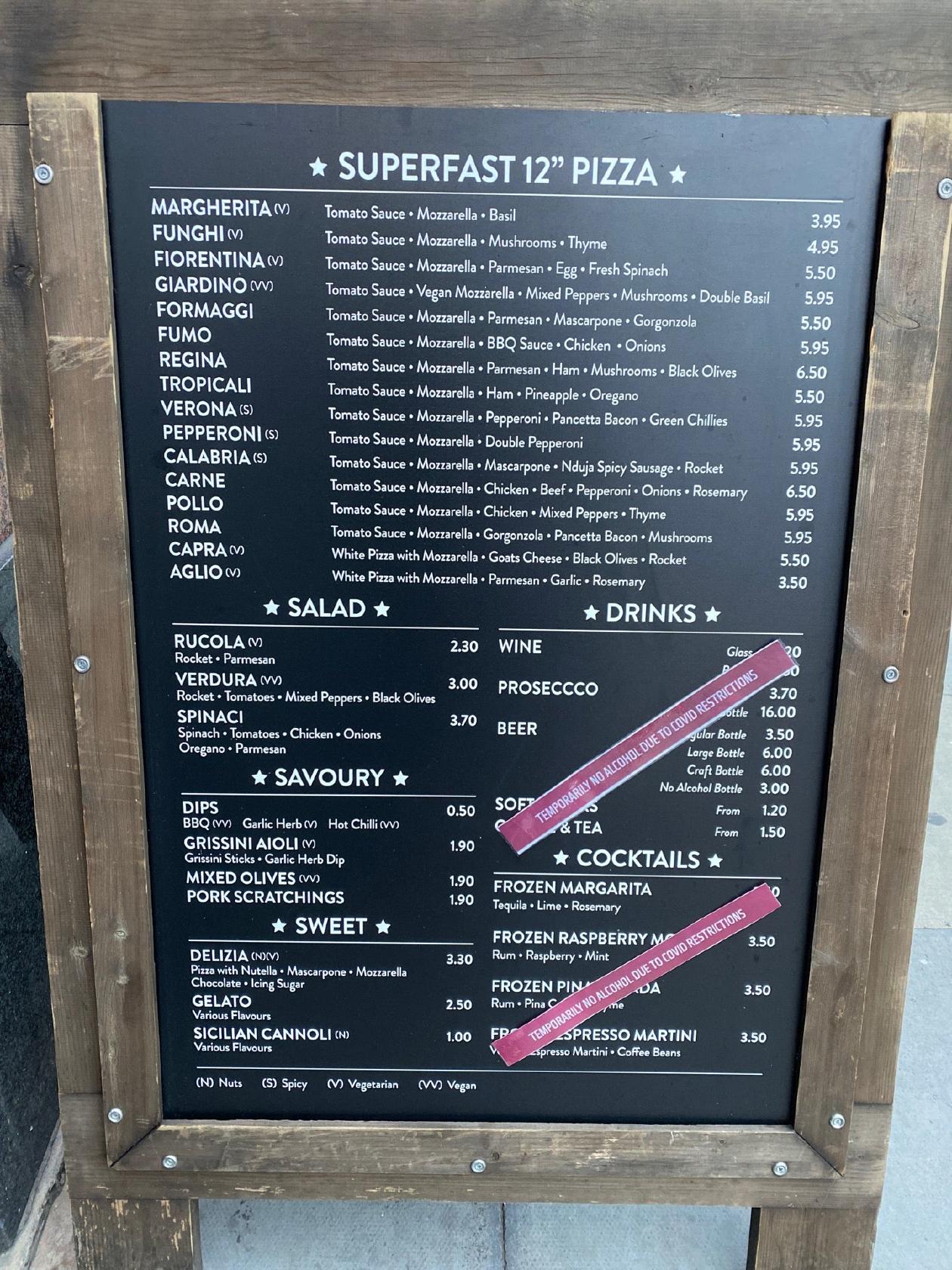 Menu at Pizza Union pizzeria, London, 246-250 Pentonville Rd