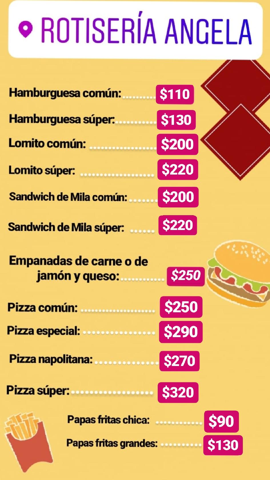 Menu at Rotisería Angela restaurant, Argentina